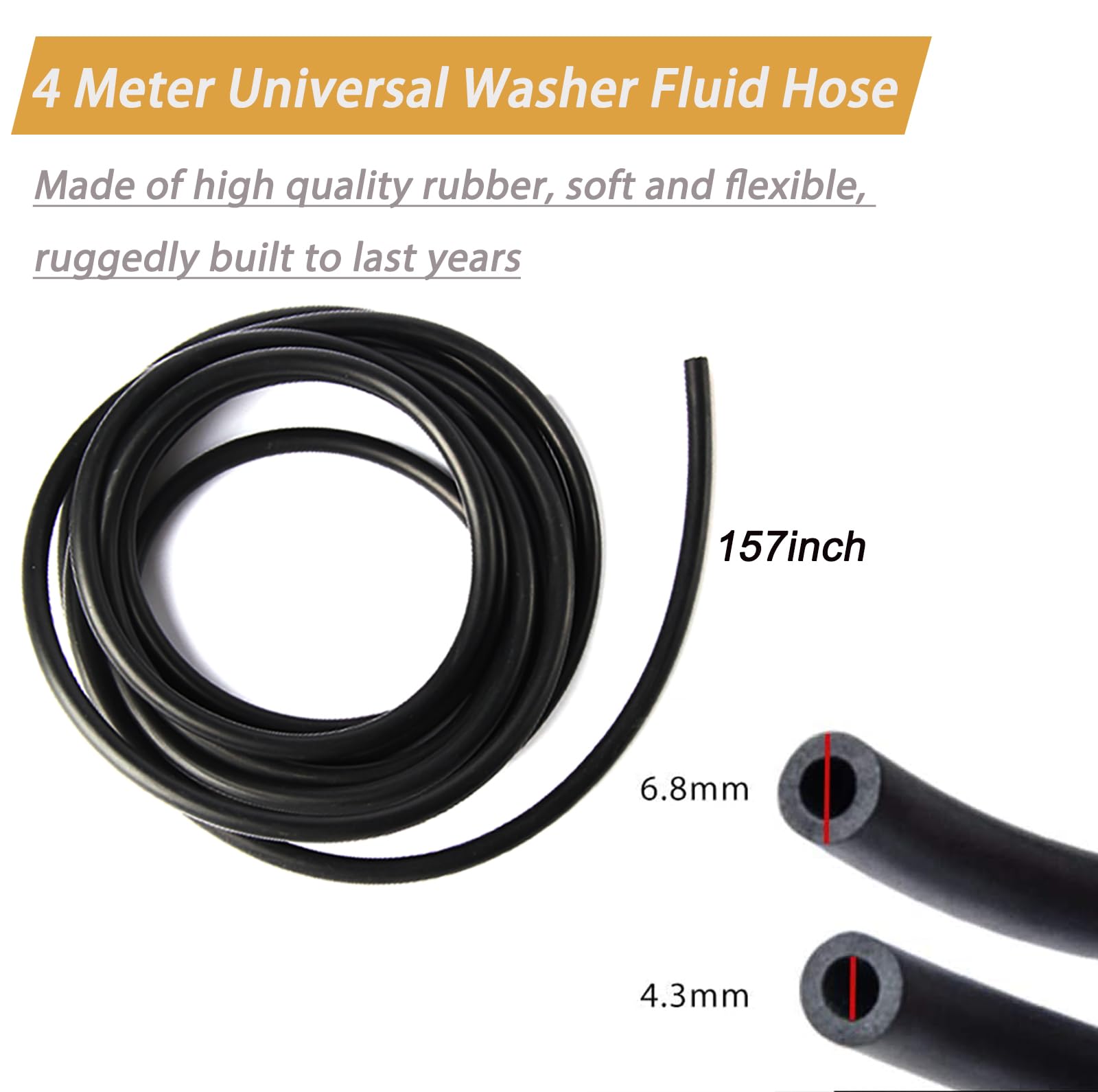 Windshield Washer Hose Kit - 4 Meter Universal Washer Fluid Hose with 8 Pcs Hose Connectors, Suitable for Most Windshield Washer Nozzle Installation, Connect Car Water Pump and Nozzles