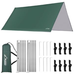 wadeo camping tarp with poles, waterproof and lightweight tent hammock tarp, 10x10ft backpacking rain fly survival shelter for camping, hiking, picnic and outdoor activities