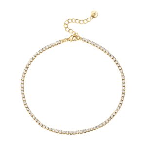 PAVOI 14K Gold Plated Charm Link Flat Gold Anklets for Women (Tennis, yellow gold plated)