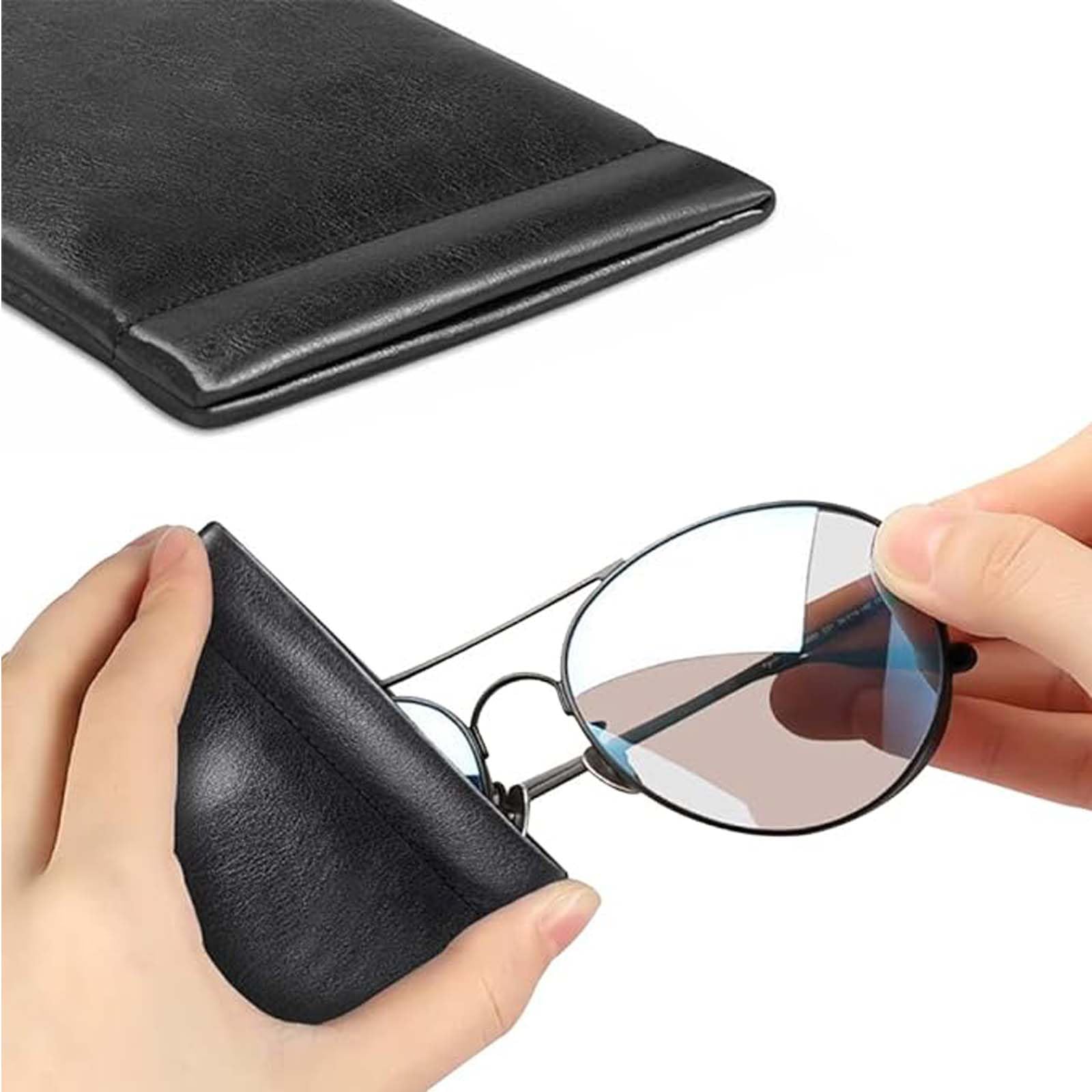 alladaga 3 Pack Leather Soft Sunglasses Case Squeeze Top Portable Eyeglasses Pouch Glasses Bag for Women Men