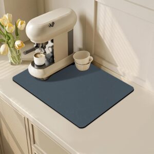 Coffee Maker Mat for Countertops, Coffee Bar Accessories Fit Under Coffee Machine Mat, 19"x12" Rubber Backed Coffee Pots, Table Mat under Appliance, Dish Drying Mat, Marble Navy for Kitchen Counter