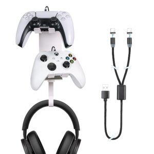 wabracket 4 in 1 controller and headphone wall mount holder bundle, universal wall mount for ps5 slim/xbox series s &x /switch pro game controller, stand bracket hanger, with a 2 in 1 charging cable