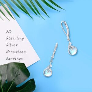 Moonstone Leverback Earrings for Women Sterling Silver Tree Life 6mm Moonstone Dangle Earrings Jewelry Gifts Hypoallergenic Earrings for Women Daughter Sensitive Ears