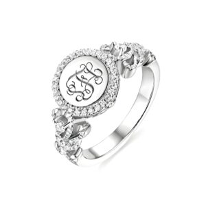 gsbscsm personalized custom engraved sterling silver crown monogram ring mother's day jewelry initial ring wedding band