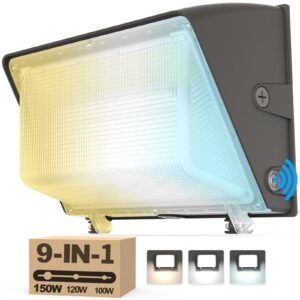 akk 150w led wall pack 120w 100w tunable, 3 color switchable 22500lm (eqv. 1000w mh), outdoor wall pack led light with photocell, 100-277v led wall pack light for parking lots,warehouses, etl listed