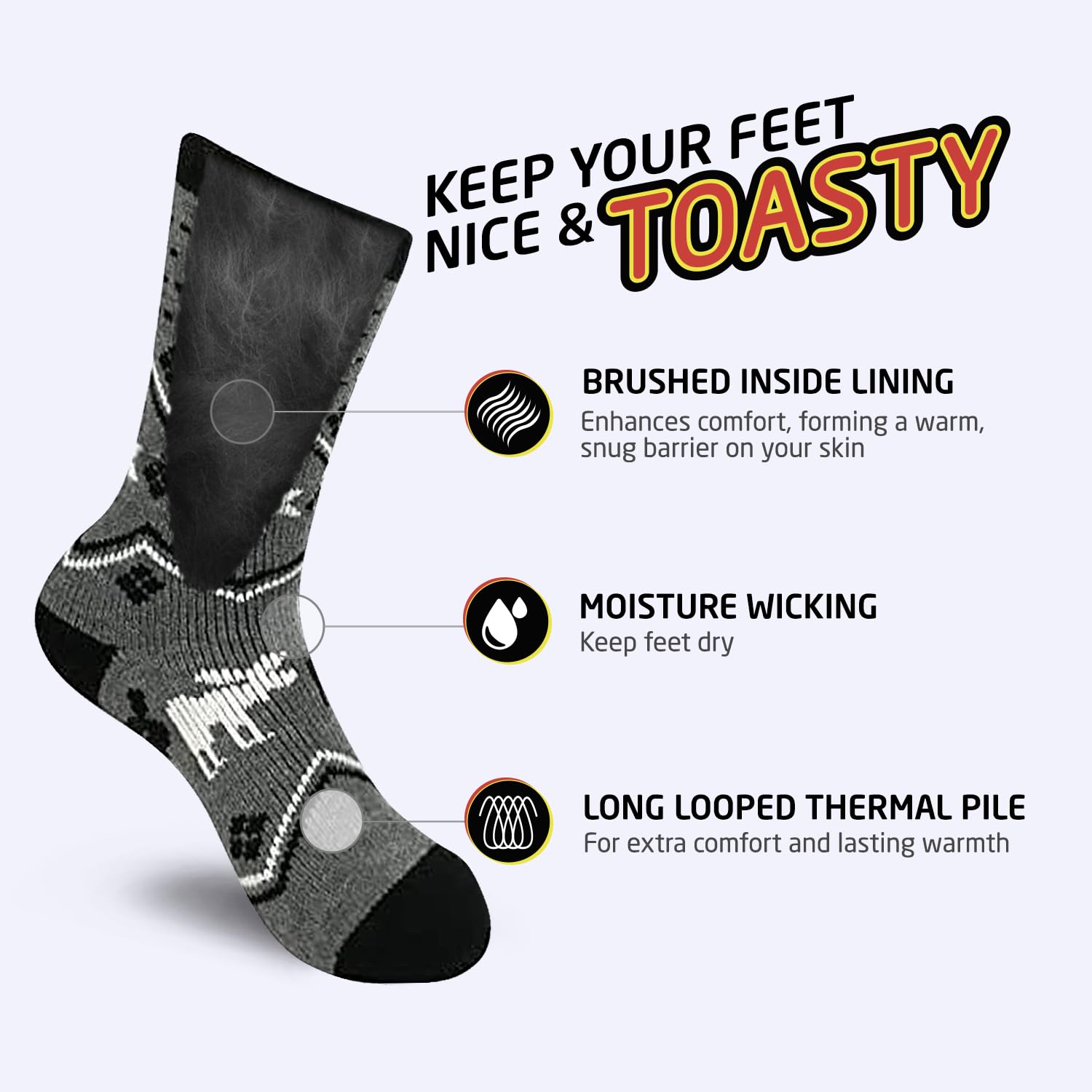 HOT FEET Thermal Socks For Women - Warm & Thick Insulated Crew Socks for Cold Winter Weather, Cute Colorful Womens Warm Socks. Black/Gray Heather