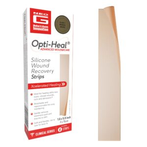 neo g opti-heal wound recovery silicone scar strips for surgical scars, c section, burn, acne, keloid treatment - medical silicone scar sheets - new and old scar treatment - 1.6 x 5.9 inch - 6 strips