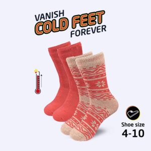 HOT FEET Thermal Socks For Women - Warm & Thick Insulated Crew Socks for Cold Winter Weather, Cute Colorful Womens Warm Socks. Pink/Marl