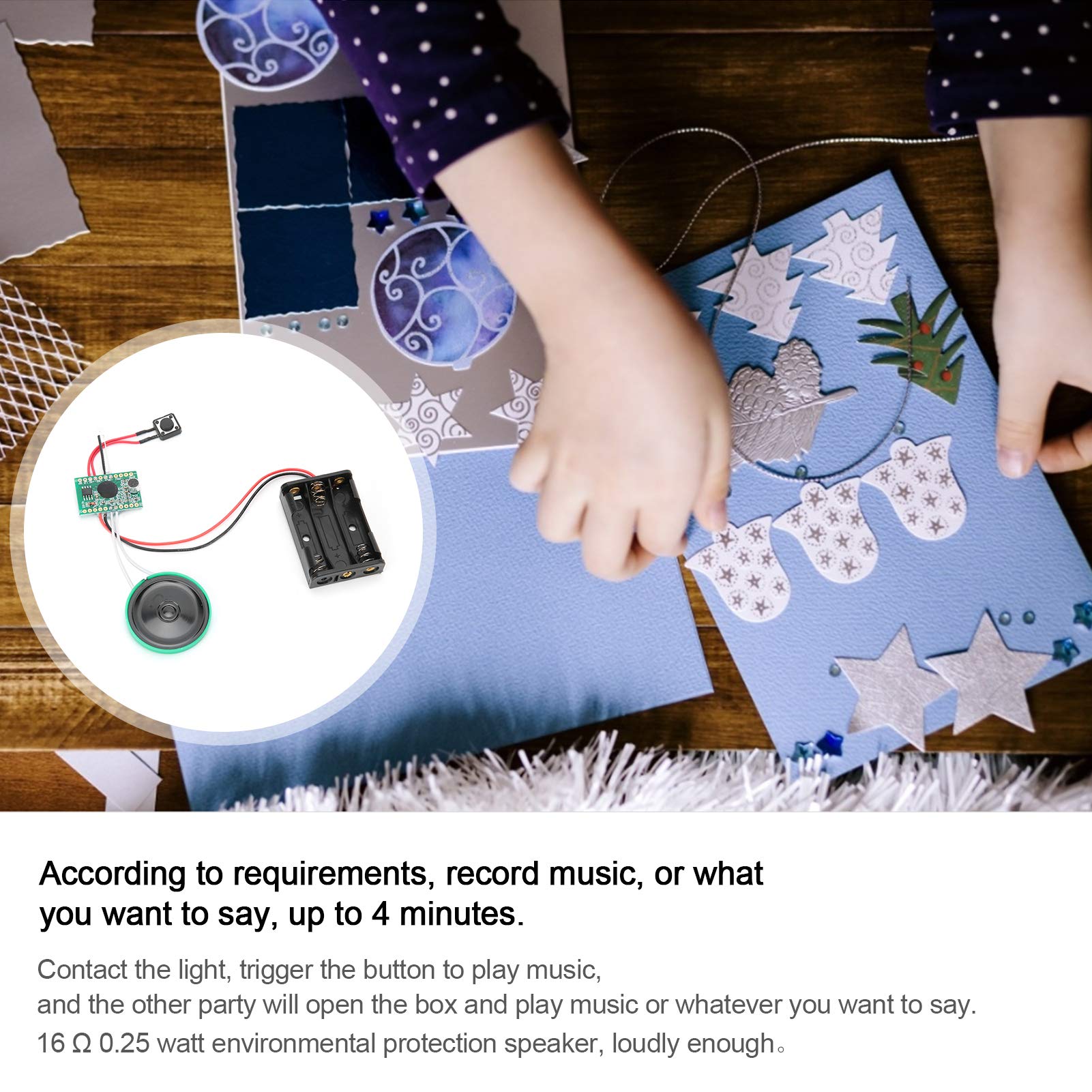 Heayzoki Voice Module,Audio Module DIY Greeting Card Chip Recordable Voice Sound 4min Record Audio Card with Light Sensor Function