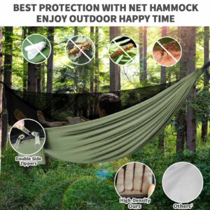 gymolo Camping Hammock - Hammocks with Mosquito Net Tent and Rain Fly Tarp, Portable Single & Double Nylon Parachute Hammock with Heavy Duty Tree Strap, Indoor Outdoor Backpacking Survival Travel