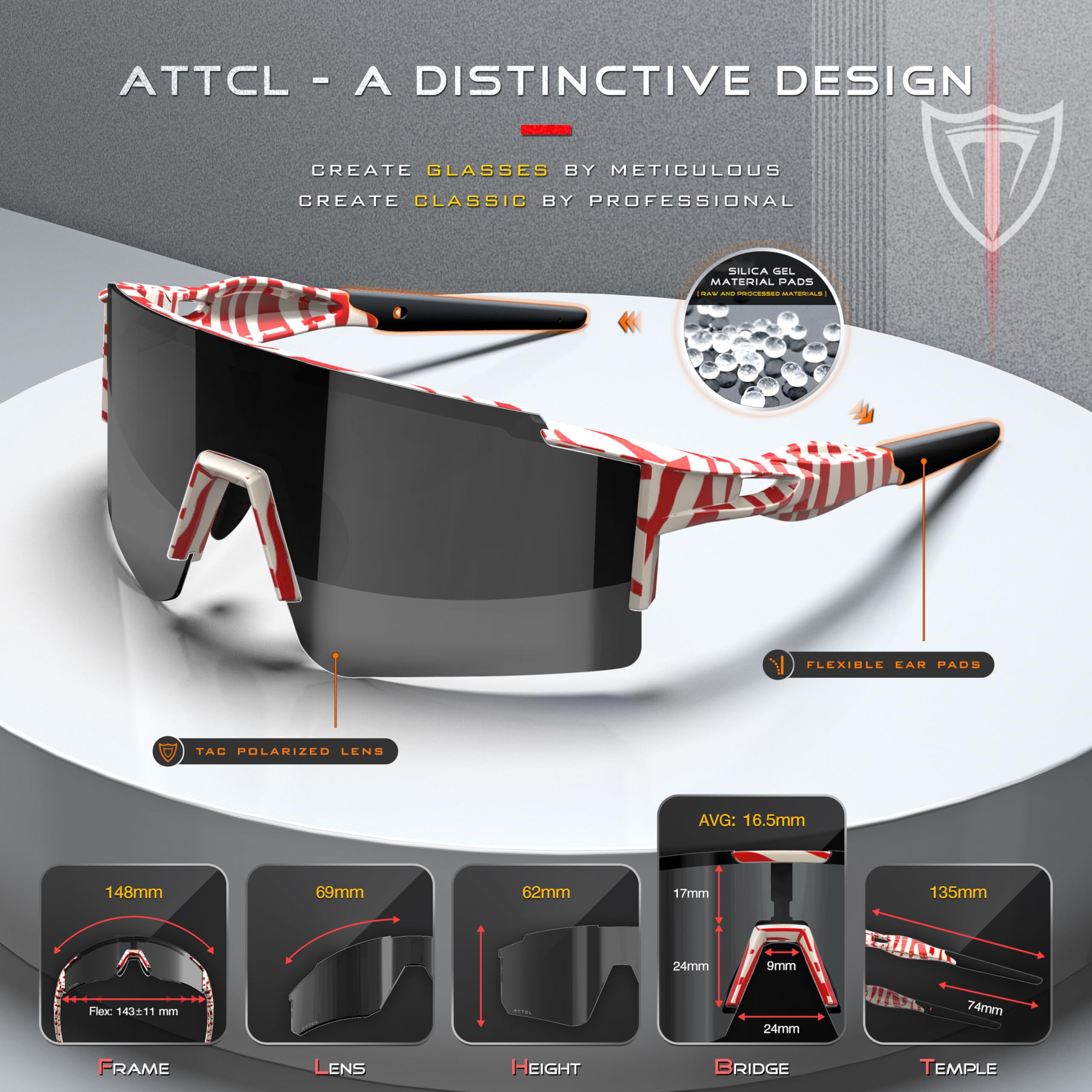 ATTCL Bike Sunglasses, Cycling Polarized Sunglasses for Women and Men, UV Protection Big Frame Red+zebra+black 550