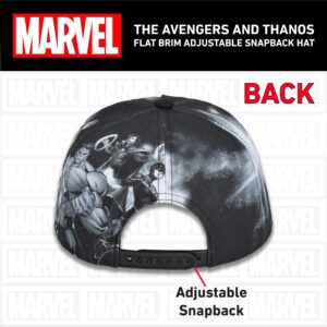 Marvel The Avengers and Thanos Baseball Hat, Flat Brim Adult Adjustable Snapback Ball Cap, Black, One Size