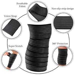 Elastic Calf Compression Bandage Leg Compression Sleeve for Men and Women, Compression Wraps Lower Legs for Stabilising Ligament, Joint Pain, Sport, Adjustable Black (4 Pieces,180 cm)