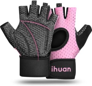 ihuan breathable weight lifting gloves: fingerless workout gym gloves with wrist support | enhance palm protection | extra grip for fitness | lifting | training | rowing | pull-ups……