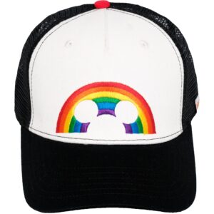 disney mickey mouse trucker hat, rainbow pride mesh back snapback baseball cap, black and white, one size