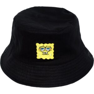 spongebob squarepants bucket hat, packable travel hat, reversible wide brim summer cap, black and yellow, one size