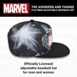 Marvel The Avengers and Thanos Baseball Hat, Flat Brim Adult Adjustable Snapback Ball Cap, Black, One Size