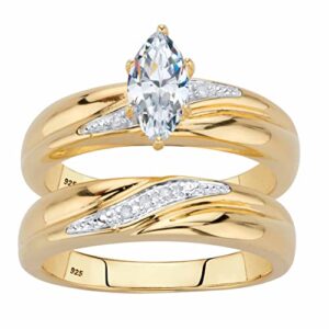 palmbeach jewelry 18k gold-plated or platinum-plated sterling silver cubic zirconia and genuine diamond accent diagonal bridal ring set size 6