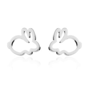 gfdgg stainless steel lovely hollow bunny rabbit stud earrings jewelry for women girls birthday gift (silver)