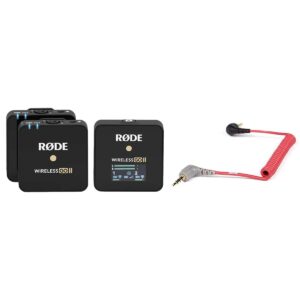 rode wireless go ii compact microphone system with 2x transmitters and 1x receiver - with rode sc7 3.5mm trs to trrs patch cable