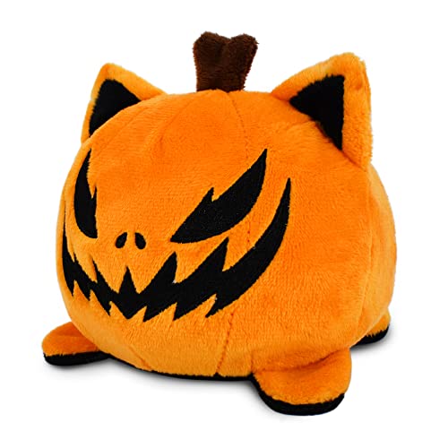 TeeTurtle - The Original Reversible Cat Plushie - Black + Pumpkin - Cute Sensory Fidget Stuffed Animals That Show Your Mood - Perfect for Halloween!