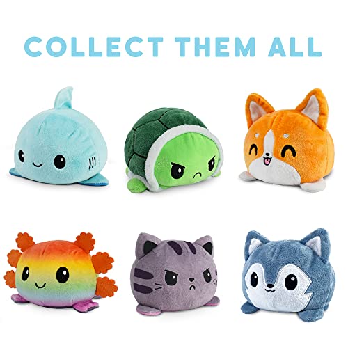 TeeTurtle - The Original Reversible Cat Plushie - Black + Pumpkin - Cute Sensory Fidget Stuffed Animals That Show Your Mood - Perfect for Halloween!