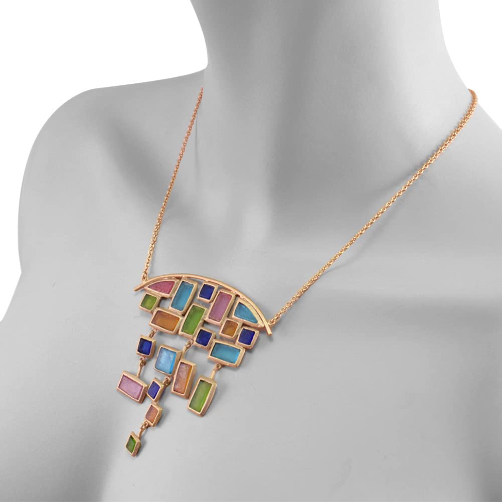 Michael Vincent Michaud American Handmade Cast Artisan Glass & Gold-Plated Multicolor Mosaic Statement Necklace