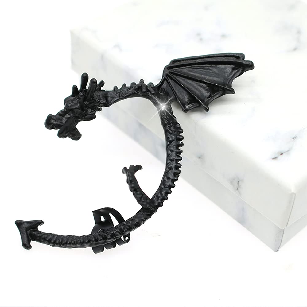 Gothic Punk Temptation Metal Dragon Bite Ear Cuff Clip Earring Retro Animal Non-Piercing Wrap Clip Earring Fashion Jewelry for Women Gift 1PC (black)