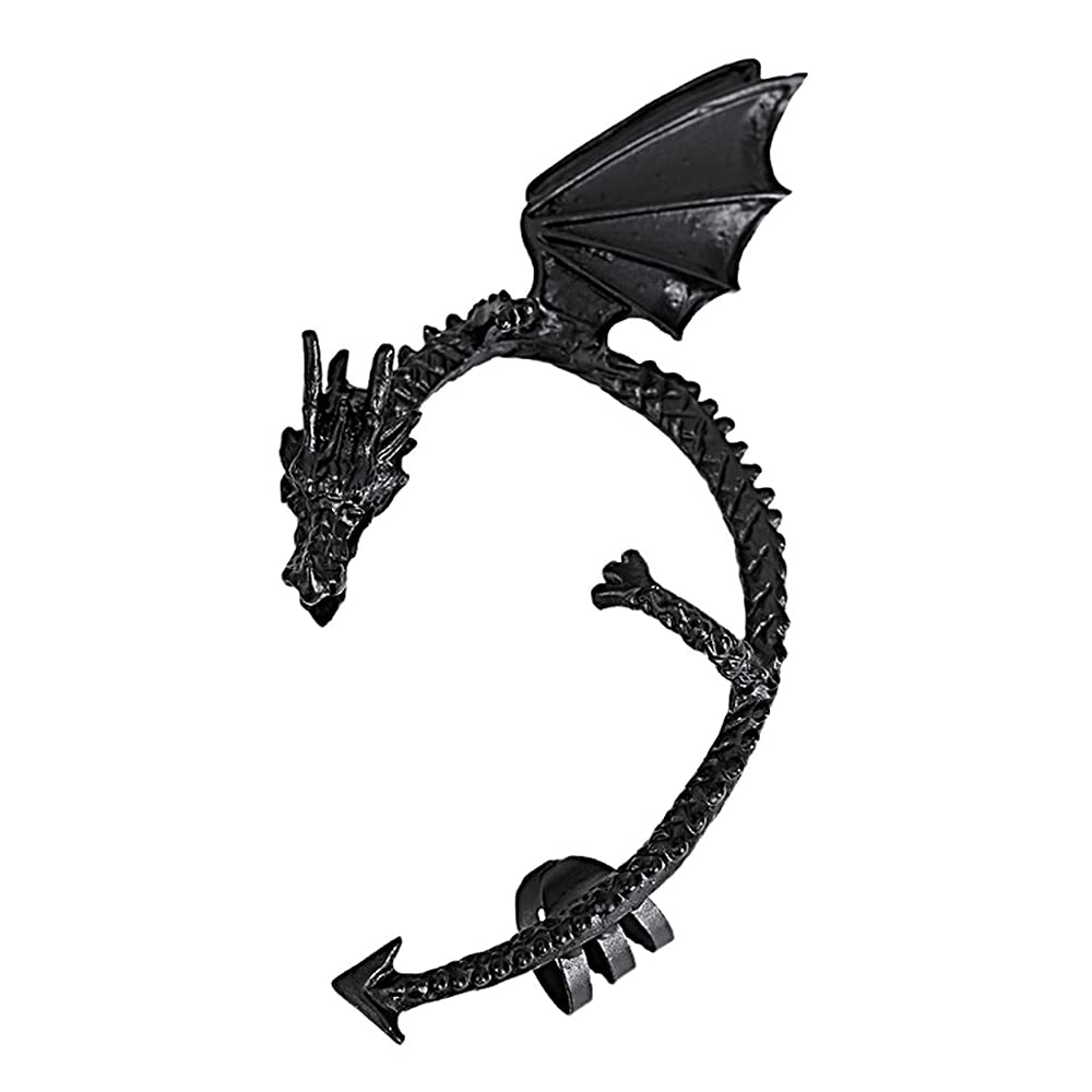 Gothic Punk Temptation Metal Dragon Bite Ear Cuff Clip Earring Retro Animal Non-Piercing Wrap Clip Earring Fashion Jewelry for Women Gift 1PC (black)