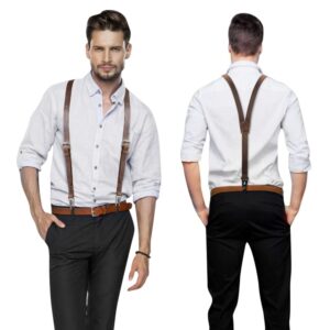 Ringsun Genuine [Leather] [Suspender]s for Men, Y Design, Adjustable, Wedding & Party Essentials, Dark Brown