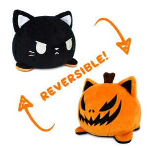 TeeTurtle - The Original Reversible Cat Plushie - Black + Pumpkin - Cute Sensory Fidget Stuffed Animals That Show Your Mood - Perfect for Halloween!