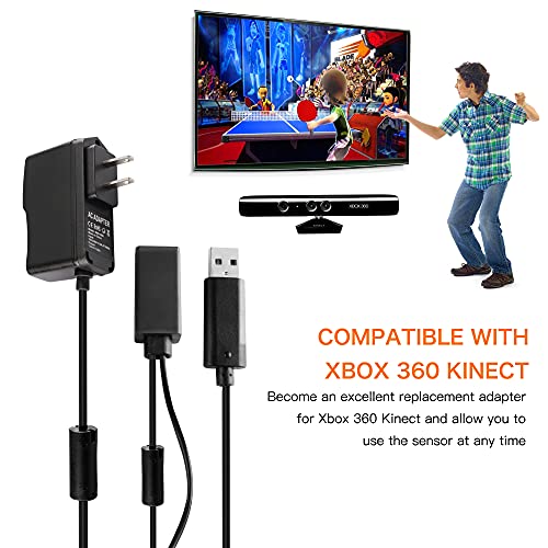 Kinect Adapter for Xbox 360, USB to AC Power Supply PC Adapter Compatible with Mircosoft Xbox 360 Kinect Sensor System with Charging Cable Cord