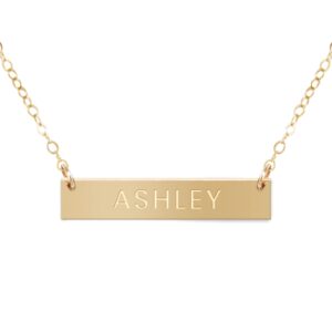 zen & zuri personalized modern name gold filled bar necklace, customized, gift for her, mother's day, valentine's day, anniversary