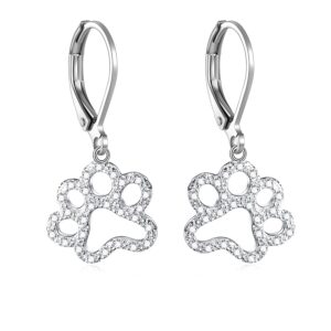 paw print earrings sterling silver leverback dog paw earrings puppy paw drop dangle earring for women