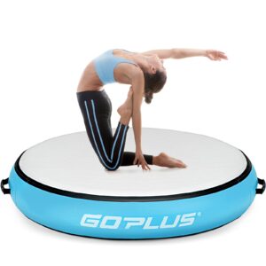 goplus inflatable round gymnastic mat, 8” thick air roller tumbling exercise training mat with electric air pump, waterproof durable air spot air mat set yoga floor mat for home gym school (blue)