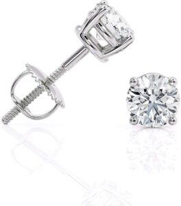 igi certified 1 1/10 carat natural diamond round stud earrings for women i 14k white gold earrings i very shinny, cttw 4-prong basket i screw back earrings made in usa by beverly hills jewelers