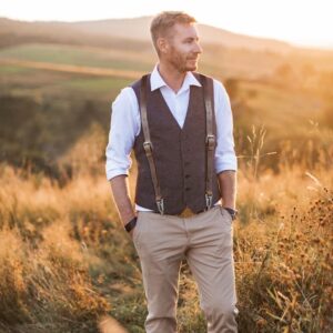 Ringsun Genuine [Leather] [Suspender]s for Men, Y Design, Adjustable, Wedding & Party Essentials, Dark Brown