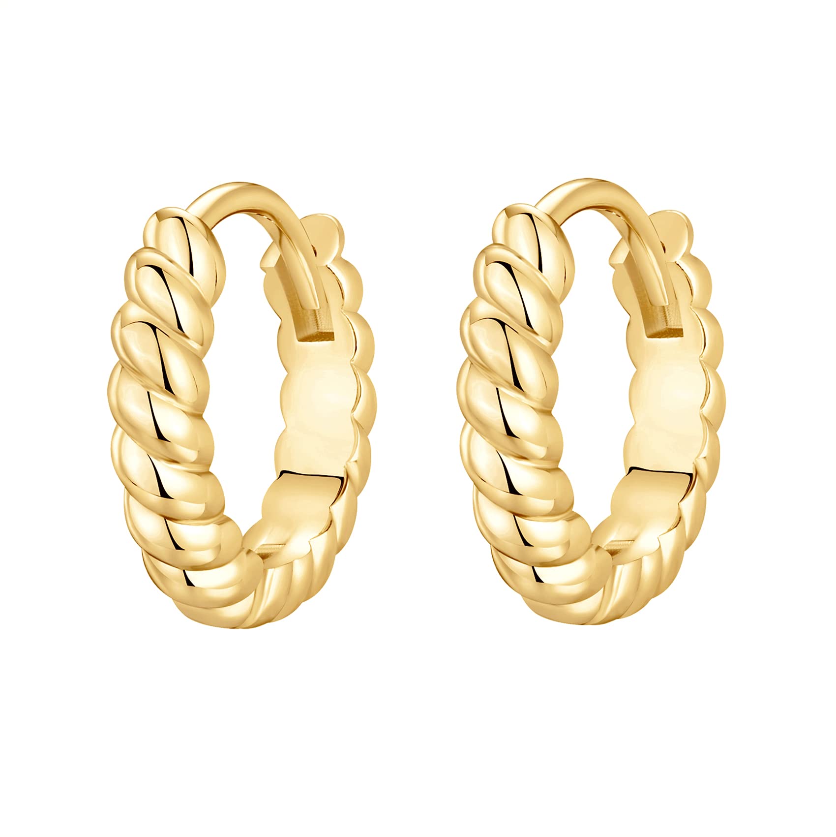 PAVOI 14K Yellow Gold Plated 925 Sterling Silver Post Twisted Huggie Earring | Women's Mini Hoop Earrings