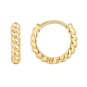 pavoi 14k yellow gold plated 925 sterling silver post twisted huggie earring | women's mini hoop earrings