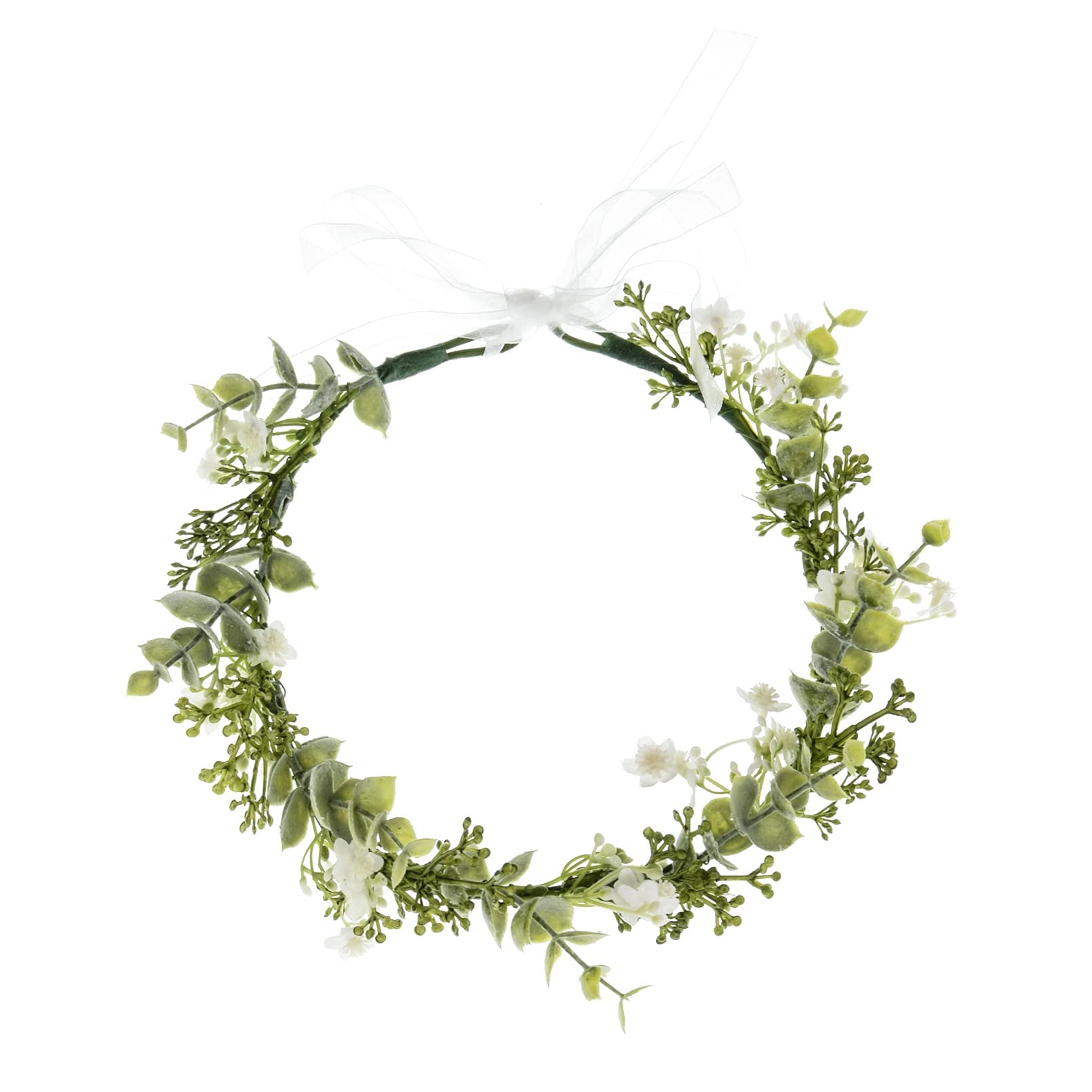 DreamLily White Baby‘s Breath Flower Crown Eucalyptus Crown Bride Bridesmaid Headpiece Boho Hair Wreath DFS18 (eucalyptus white)