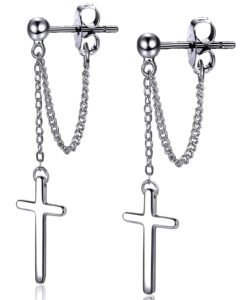 cross earrings dangle drop chain earring for women punk goth ball dangling chain stud earrings silver