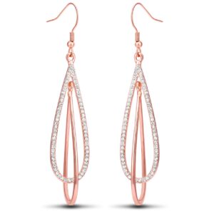 yeevaa earrings for women dangling rose gold plated crystal drop dangle earrings double elliptical teardrops jewelry gift for women girls wedding/anniversary/birthday gift