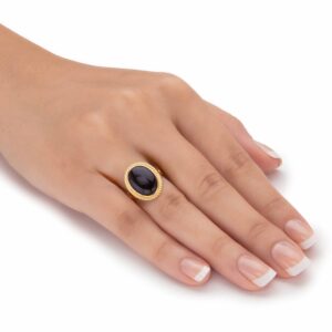 PalmBeach Yellow Gold-plated Sterling Silver Oval Shaped Natural Black Onyx Beaded Halo Ring Sizes 6-10 Size 8