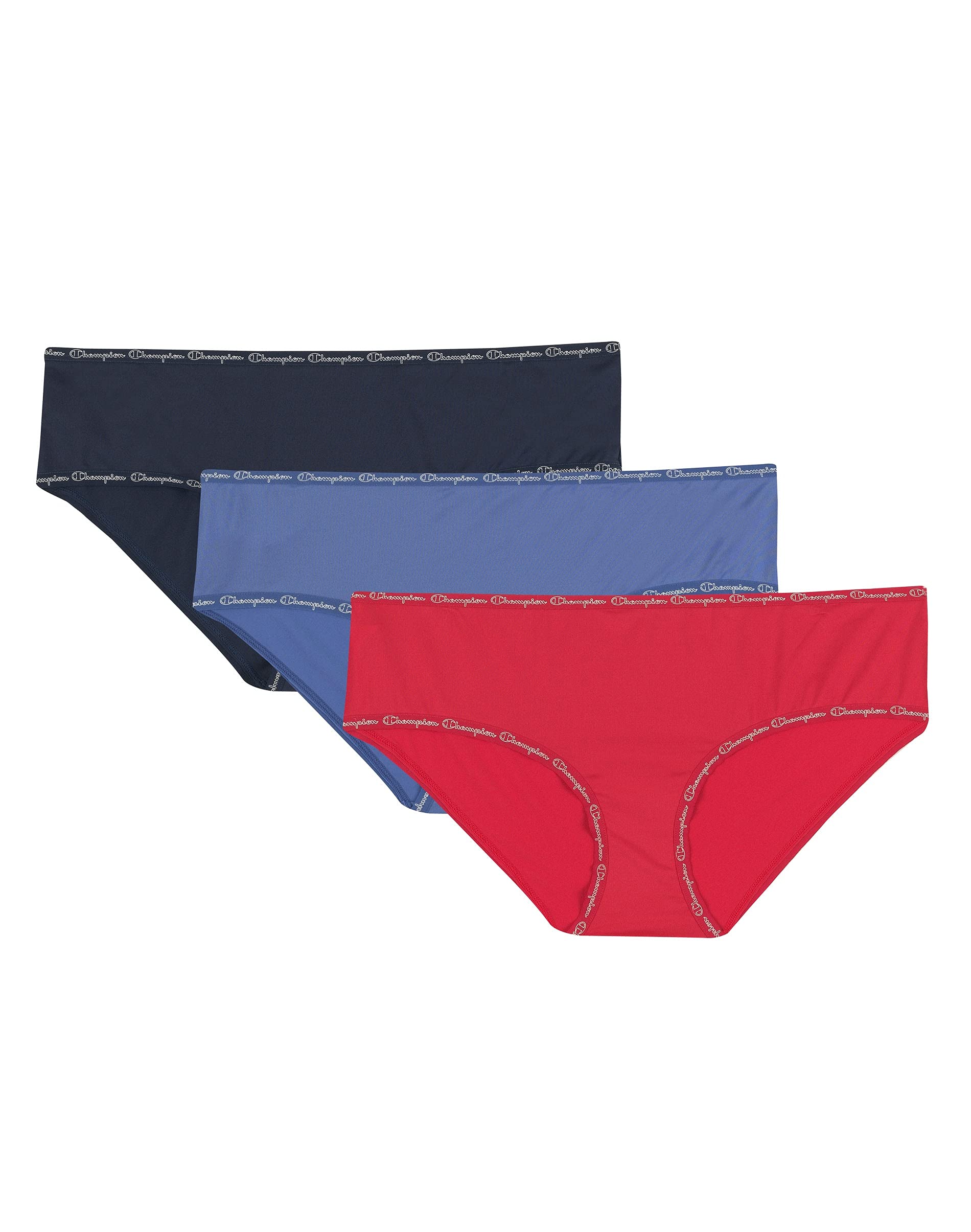 Champion Women's Microfiber Hipster, 3-Pairs, Deep Forte Blue/Red Persuasion/Athletic Navy, X-Large