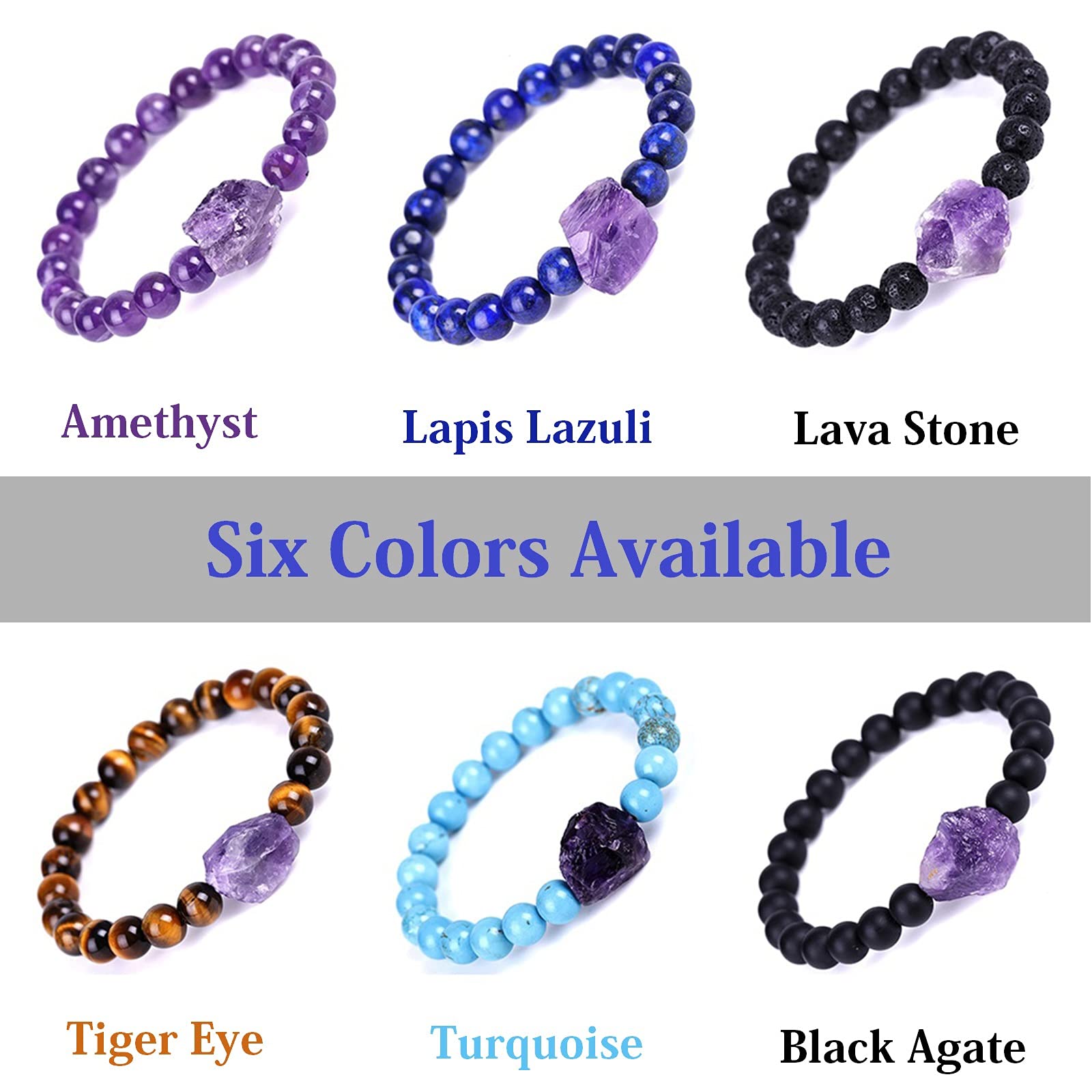 QVVWOPQ 8MM Amethyst Crystal Tiger Eye Stretch Bracelet with Irregular Stone 7.48 In Healing Gemstone Charm Bracelets Chakra Energy Charm Handmade Bracelets for Men Womens