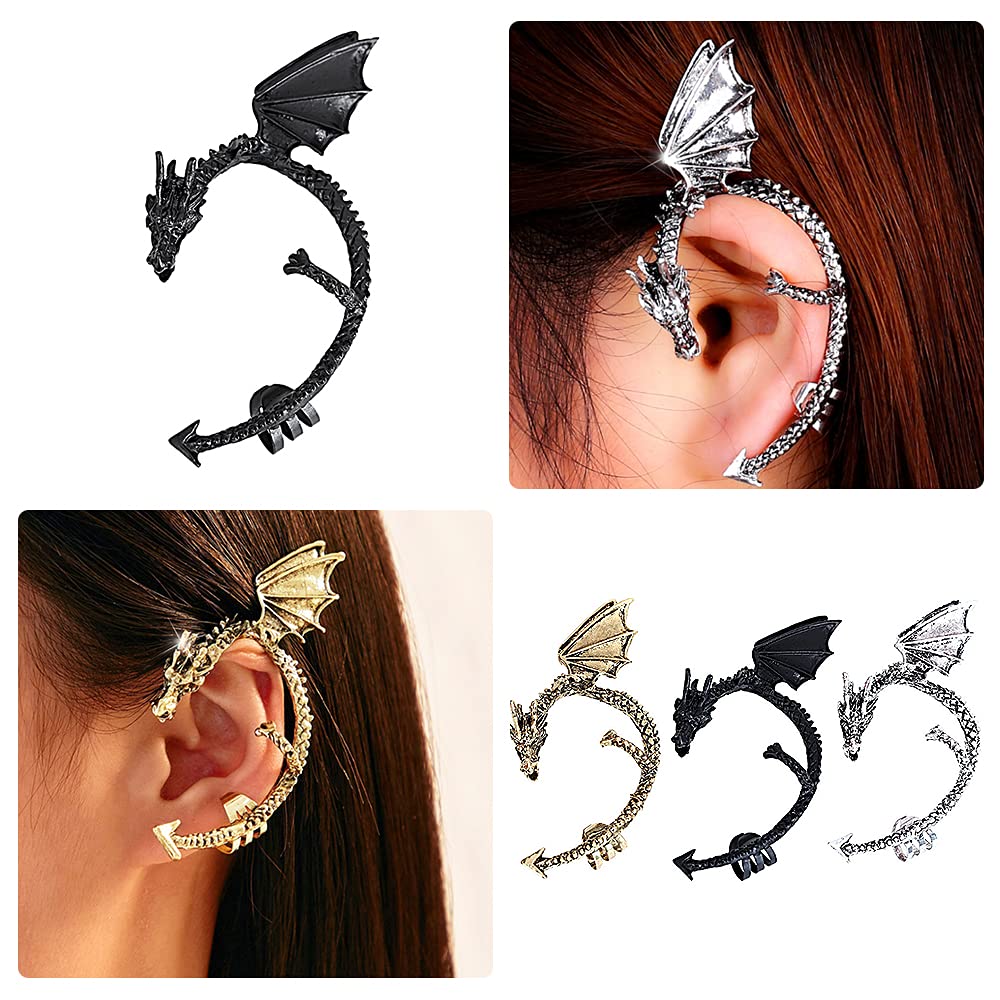 Gothic Punk Temptation Metal Dragon Bite Ear Cuff Clip Earring Retro Animal Non-Piercing Wrap Clip Earring Fashion Jewelry for Women Gift 1PC (black)