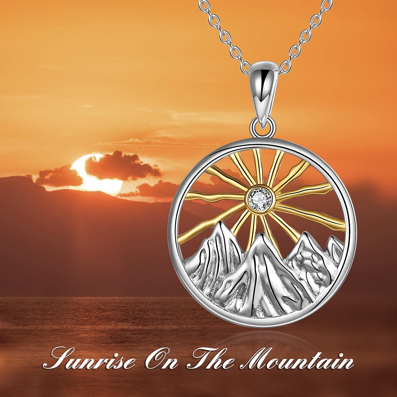 YFN Mountain Necklace Sterling Silver Mountain and Sun Pendant Nature Jewelry Gift for Nature Lovers