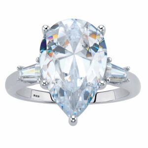 palmbeach platinum-plated sterling silver pear cut cubic zirconia engagement ring sizes 7-10 size 7