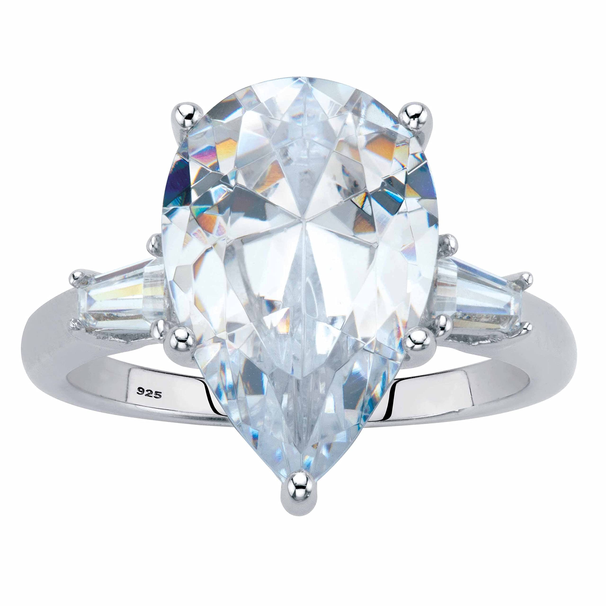 PalmBeach Platinum-plated Sterling Silver Pear Cut Cubic Zirconia Engagement Ring Sizes 7-10 Size 7