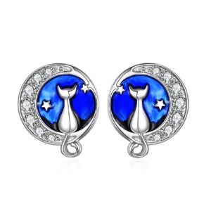 925 sterling silver stud earrings hypoallergenic earrings for sensitive ears cats gift for women